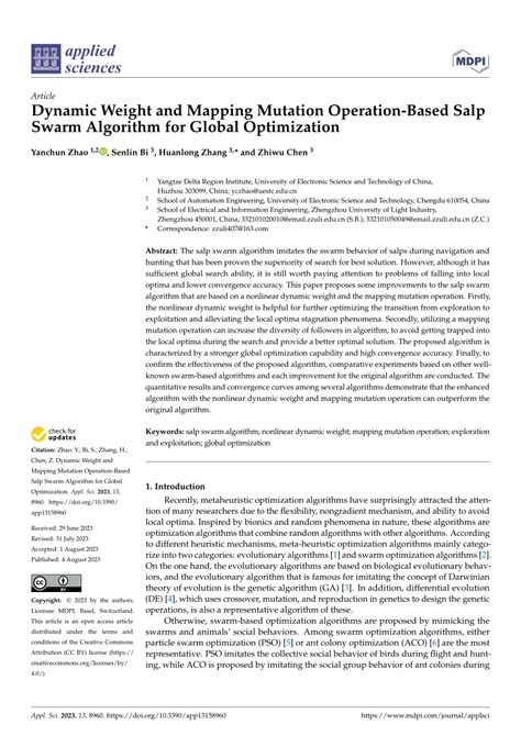 pdf dynamic weight and mapping mutation operation based salp swarm algorithm for global