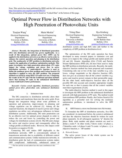 pdf optimal power flow in distribution networks with high penetration of photovoltaic units