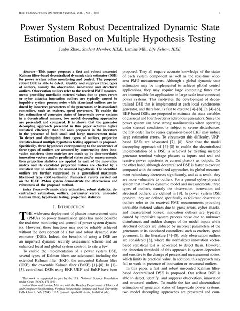 pdf power system robust decentralized dynamic state estimation based on multiple hypothesis