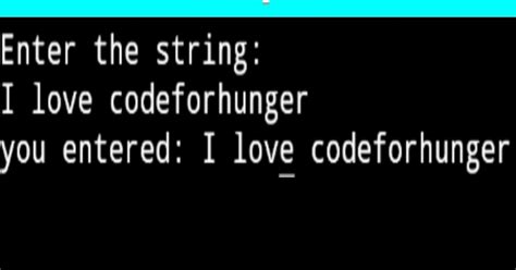 codeforhunger learn coding easily c program to accept string from user and print it on the