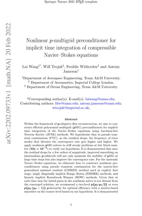 pdf nonlinear p multigrid preconditioner for implicit time integration of compressible navier