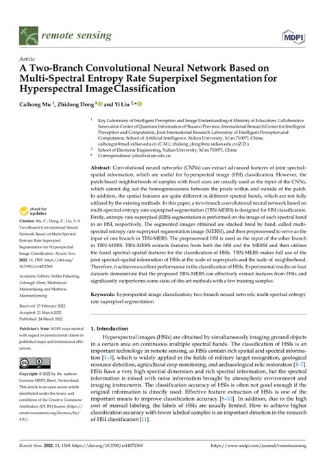 pdf a two branch convolutional neural network based on multi spectral entropy rate superpixel