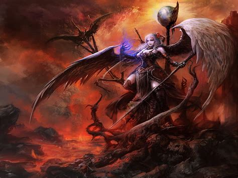 Angel Of Death Staff Death Boots Hell Thigh Highs Rose Head Big Breasts Hd Wallpaper