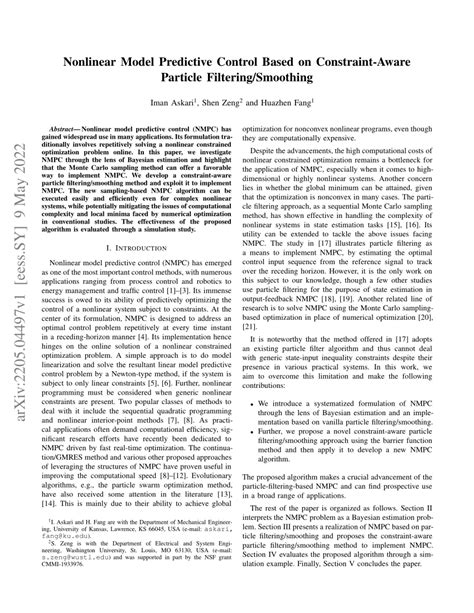 pdf nonlinear model predictive control based on constraint aware particle filtering smoothing