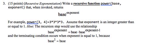 solved 3 15 points recursive exponentiation write a