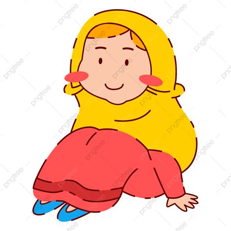Cute Smile Muslimah Girl Wearing Hijab And Sitting Down Muslim Girl Muslim Cartoon Cute