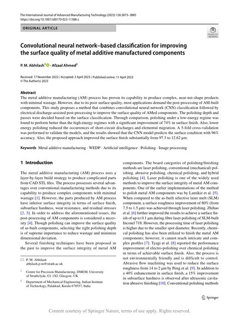 pdf convolutional neural network based classification for improving the surface quality of