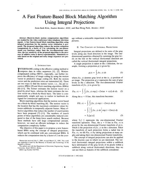 pdf feature based block matching algorithm using integral projections
