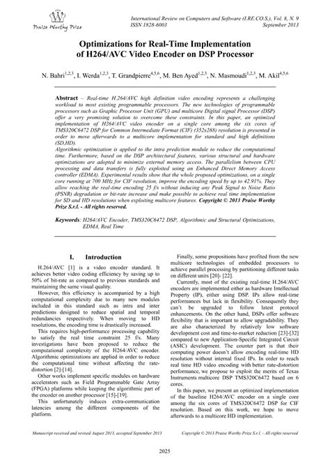 pdf optimizations for real time implementation of h264 avc video encoder on dsp processor