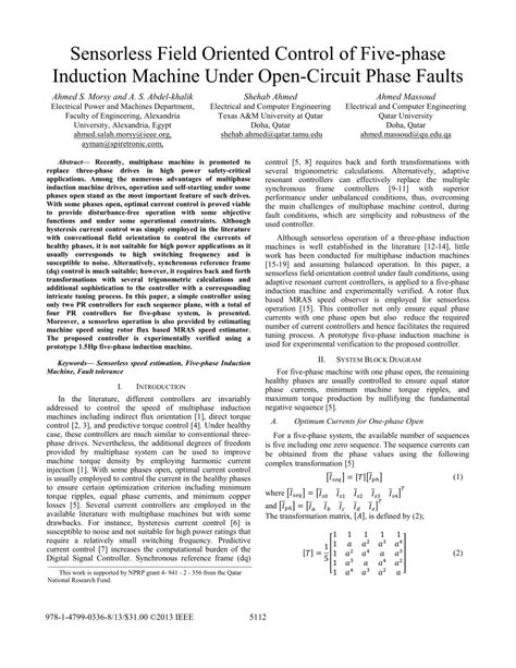 pdf sensorless field oriented control of five phase induction machine under open circuit phase