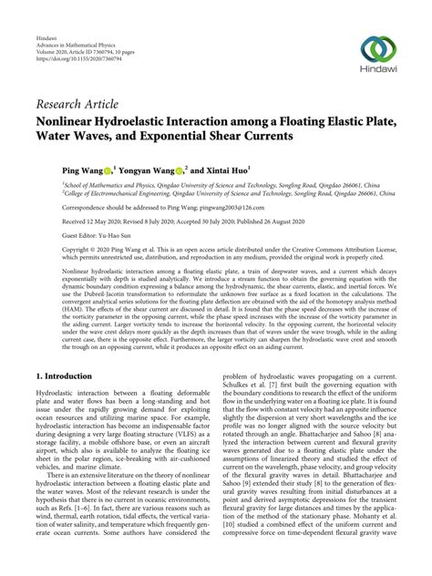 pdf nonlinear hydroelastic interaction among a floating elastic plate water waves and