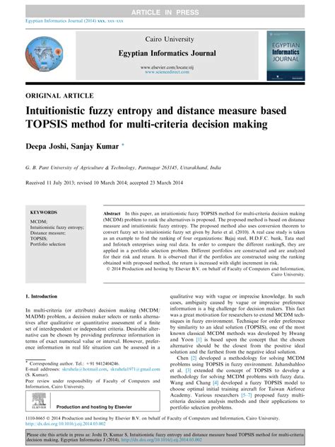 pdf intuitionistic fuzzy entropy and distance measure based topsis method for multi criteria