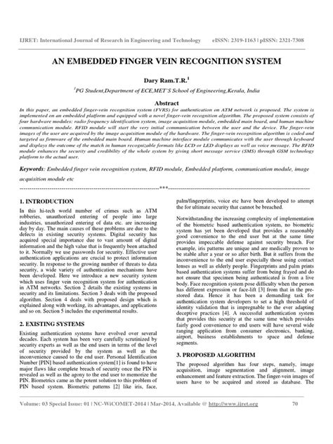 an embedded finger vein recognition system pdf biometrics authentication