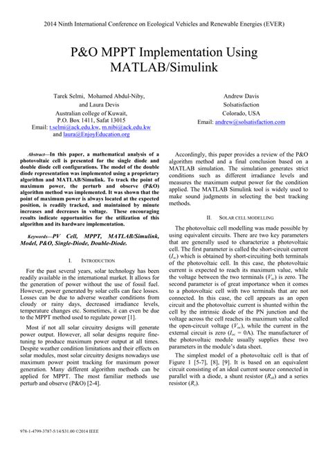 pdf pando mppt implementation using matlab simulink