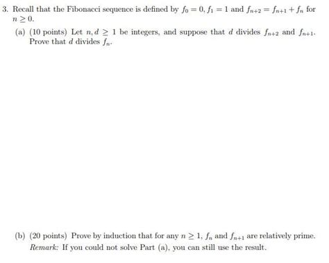solved 3 recall that the fibonacci sequence is defined by