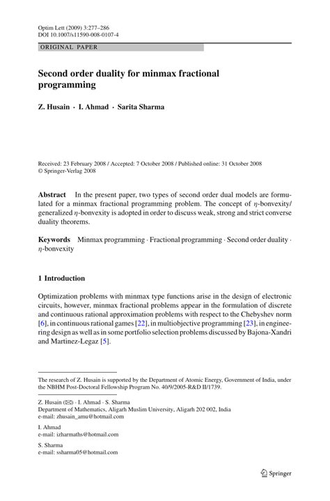 pdf second order duality for minmax fractional programming