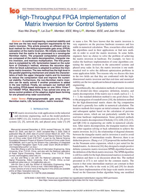 pdf high throughput fpga implementation of matrix inversion for control systems