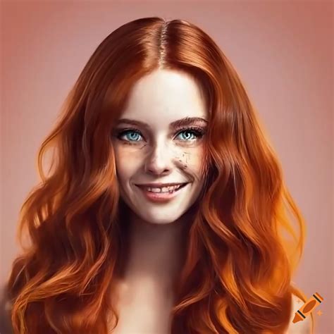 Portrait Of A Smiling Young Woman With Freckles And Auburn Hair