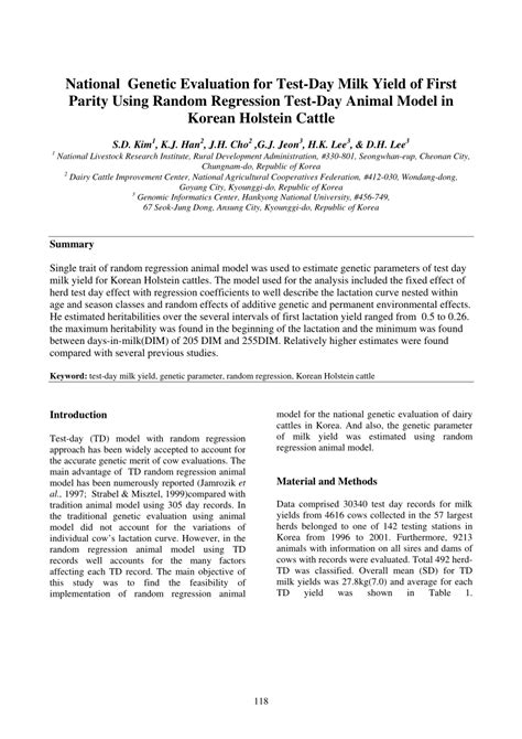 pdf national genetic evaluation for test day milk yield of first parity using random