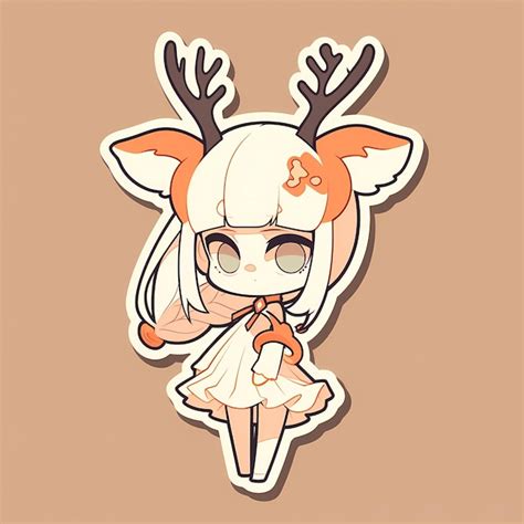 Premium Ai Image Adorable Kawaii Illustrated Chibi Anime Deer Girl Vector Art Sticker With