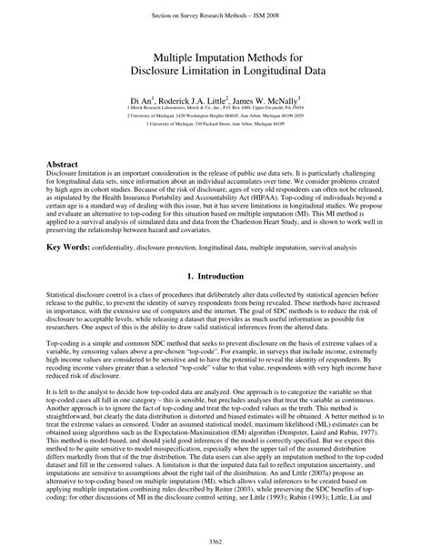 pdf multiple imputation methods for disclosure limitation in longitudinal data