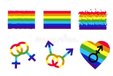 Rainbow Flag Set Lgbt Gay And Lesbian Pride Symbols Star Heart Icons Template Stock