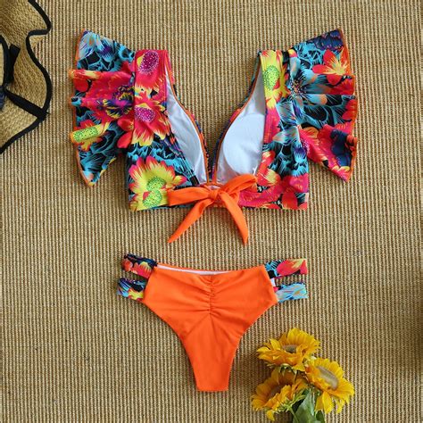 Sexy Ruffle Bikini Set 2021 New Brazilian V Neck Push Up Swimwear Women Swimsuit Bathing Suit