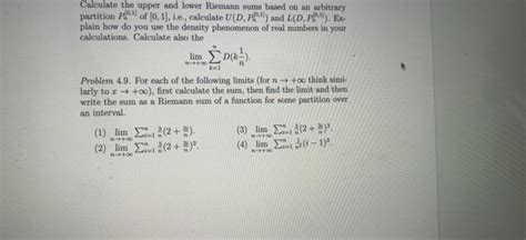 solved calculate the upper and lower riemann sums based on
