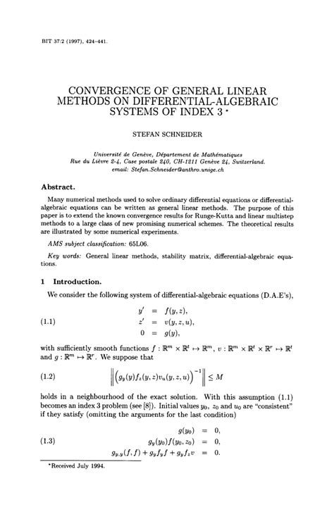 pdf convergence of general linear methods on differential algebraic systems of index 3