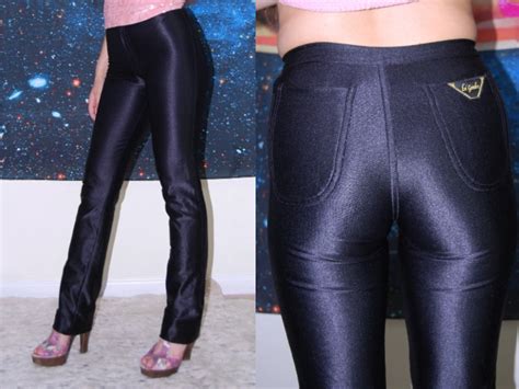 70s Le Gambi Shiny Black Vintage Disco Pants High Waist Straight Leg Grease Dance Etsy New