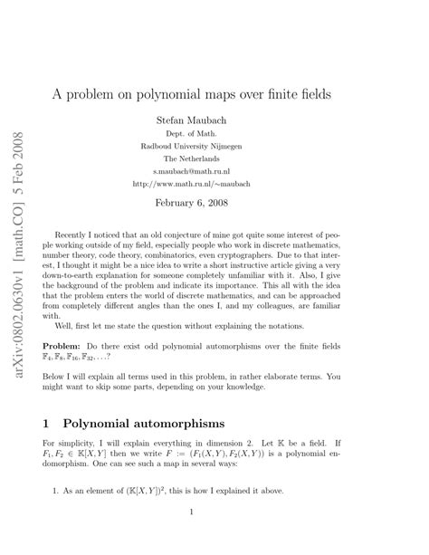 pdf a problem on polynomial maps over finite fields