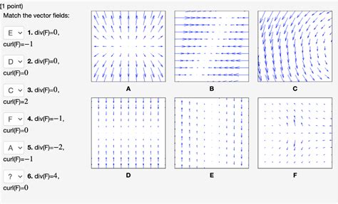 solved 1 point match the vector fields e v 1 div f 0