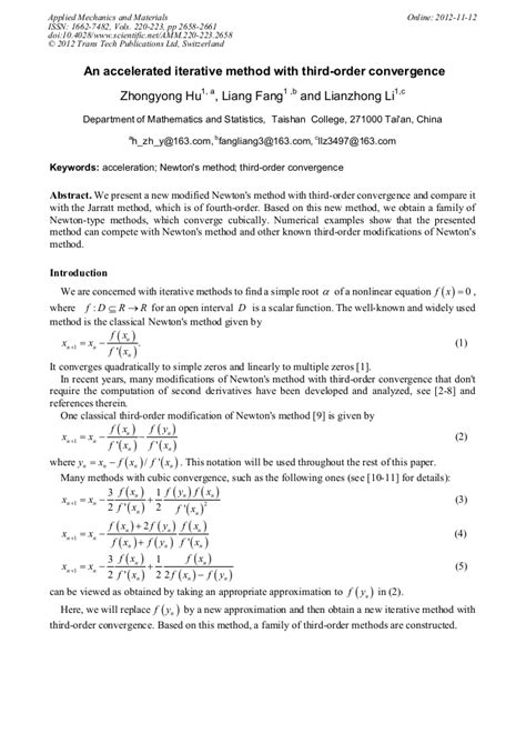 an accelerated iterative method with third order convergence scientific