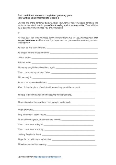 PDF First Conditional Sentence Completion Guessing Game PDF