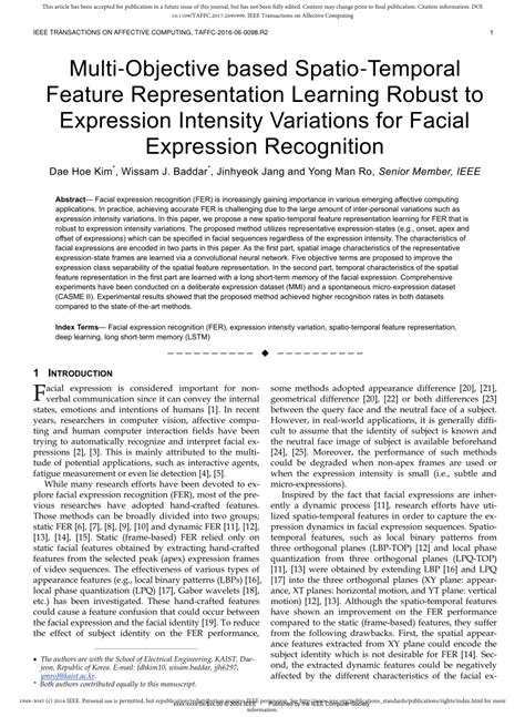 pdf multi objective based spatio temporal feature representation learning robust to expression