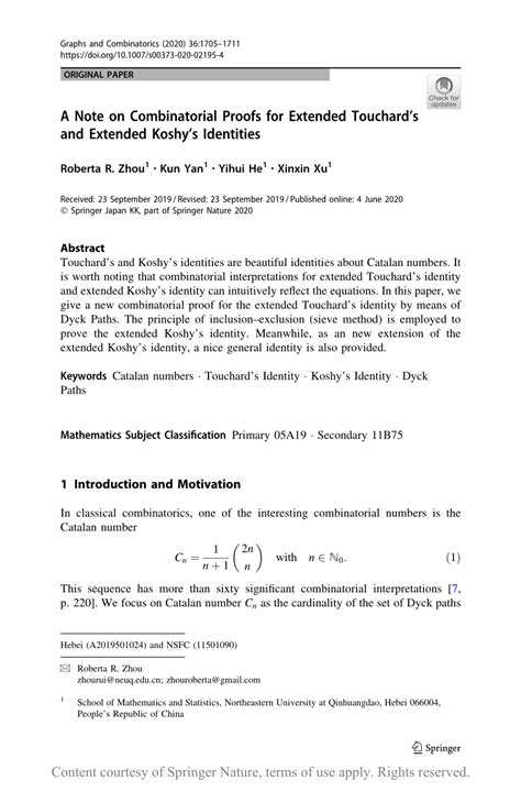 a note on combinatorial proofs for extended touchard s and extended koshy s identities request pdf