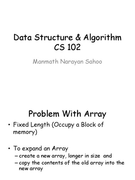 data structure and algorithm cs 102 manmath narayan sahoo pdf array data structure
