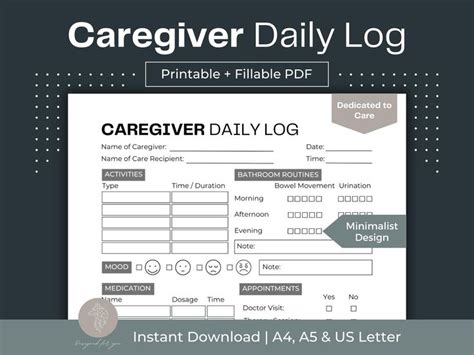 Caregiver Daily Log Printable Caregiver Checklist Fillable Pdf Daily