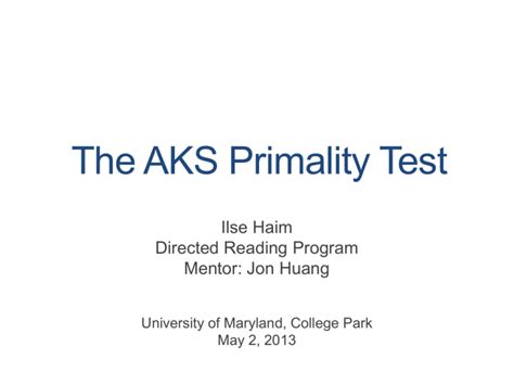 the aks primality test directed reading program