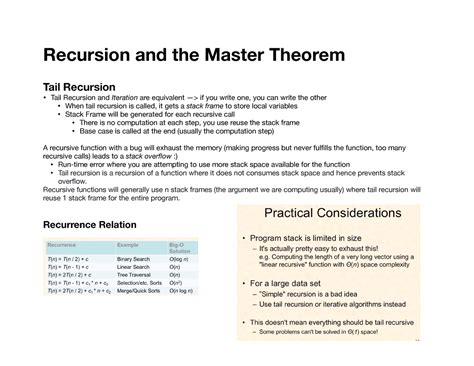 lecture 5 recursion recursion and the master theorem tail recursion tail recursion and