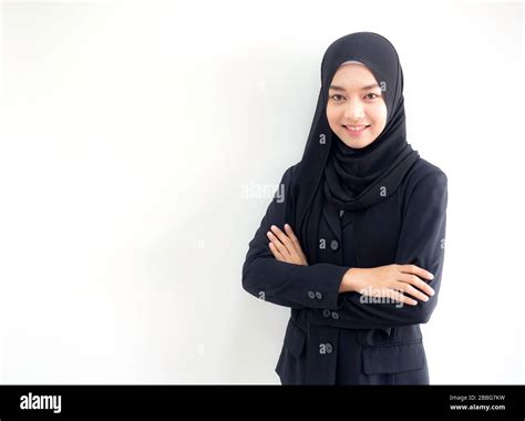 Smart Beautiful Asian Muslim Woman In Modern Kurung And Hijab Positive Human Emotion Facial