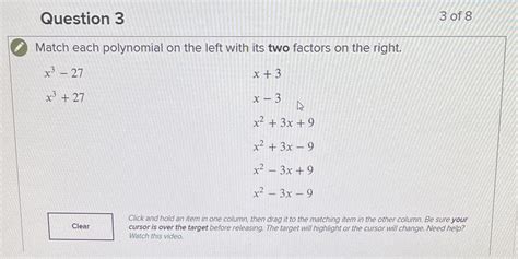 [solved] question 3 3 of 8 match each polynomial on the left with its two course hero
