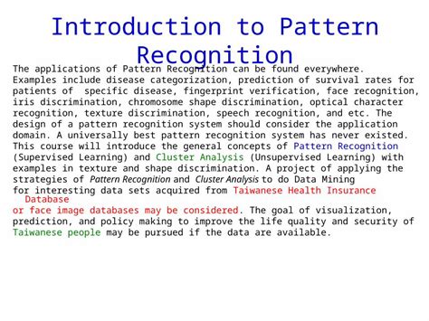 Ppt Introduction To Pattern Recognition The Applications Of Pattern