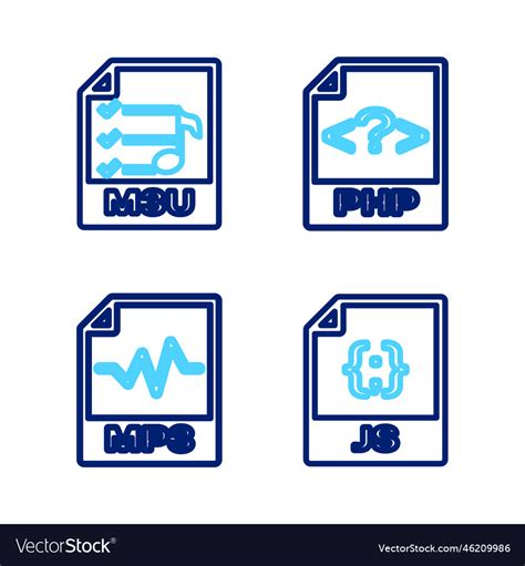 Set Line Js File Document Mp3 Php And M3u Icon Vector Image