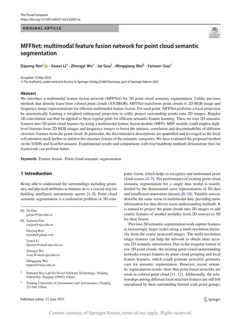 mffnet multimodal feature fusion network for point cloud semantic segmentation request pdf