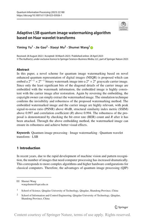 adaptive lsb quantum image watermarking algorithm based on haar wavelet transforms
