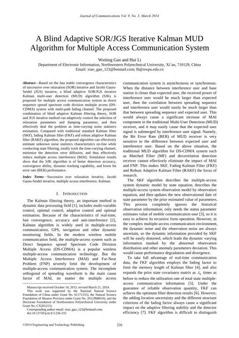 pdf a blind adaptive sor jgs iterative kalman mud algorithm €¦ · algorithm for multiple