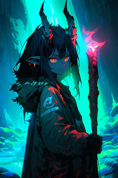 Download Wallpaper 1792x2688 Demon Girl Horns Torch Anime Hd Background