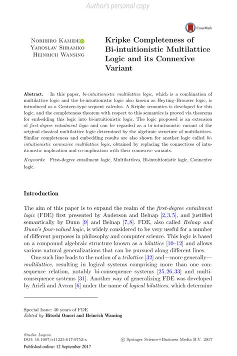 pdf kripke completeness of bi intuitionistic multilattice logic and its connexive variant
