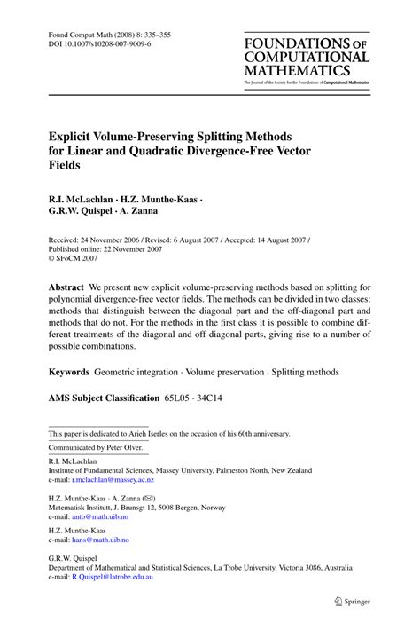 pdf explicit volume preserving splitting methods for linear and quadratic divergence free